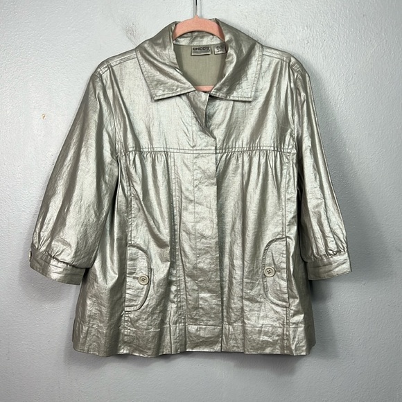 Chico's | Jackets & Coats | Chicos Linen Silver Shimmery Metallic ...
